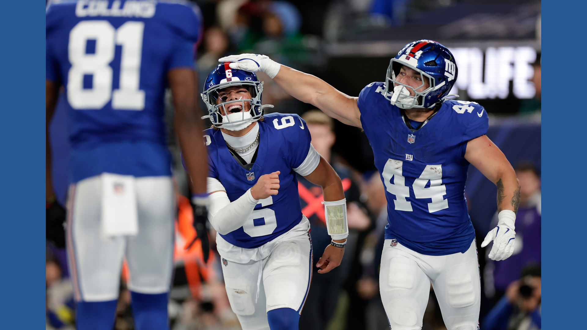 Cam Skattebo runs for 3 TDs and Jaxson Dart shines as the Giants beat the Eagles 34-17 | abc10.com