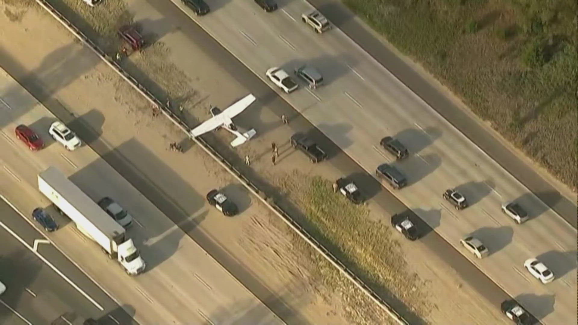 Plane lands on northbound I-15 at Aero Drive | abc10.com