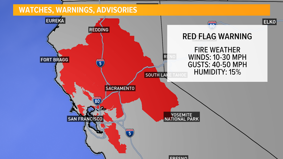 Red Flag Warning extended through Wednesday in fire prone areas | abc10.com