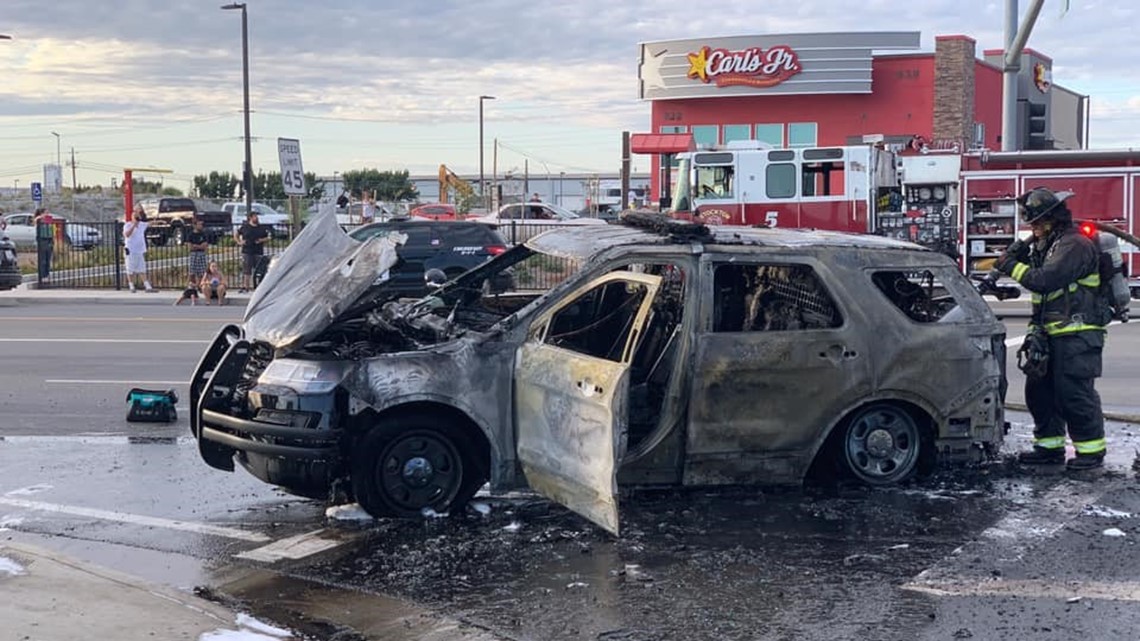 Stockton police car catches fire following chase | abc10.com