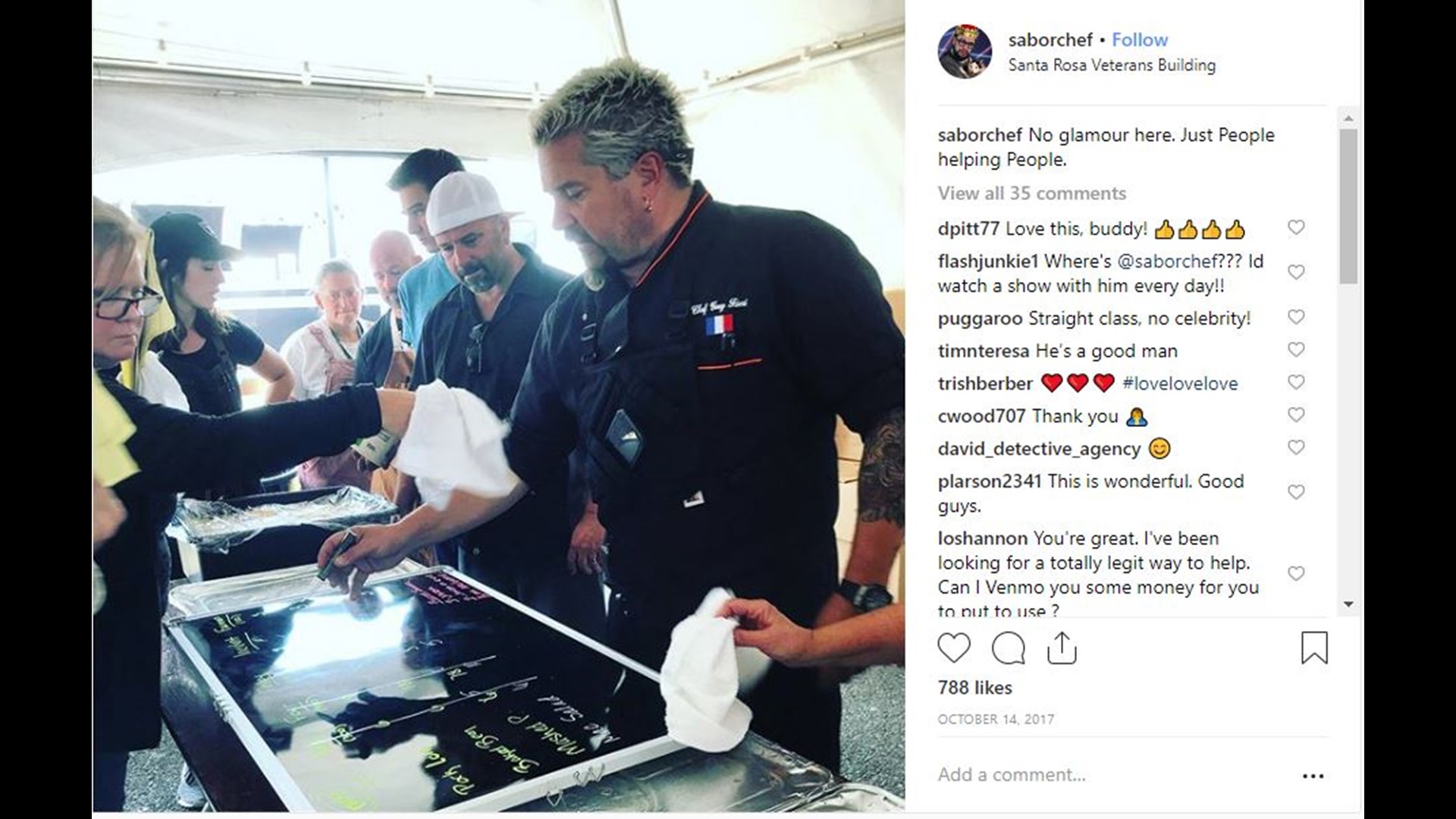 Guy Fieri helps cook, serve dinner for Camp Fire first responders ...