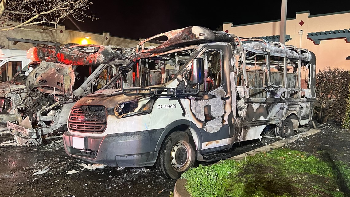 Daycare buses destroyed in fire after suspected gas theft attempt ...