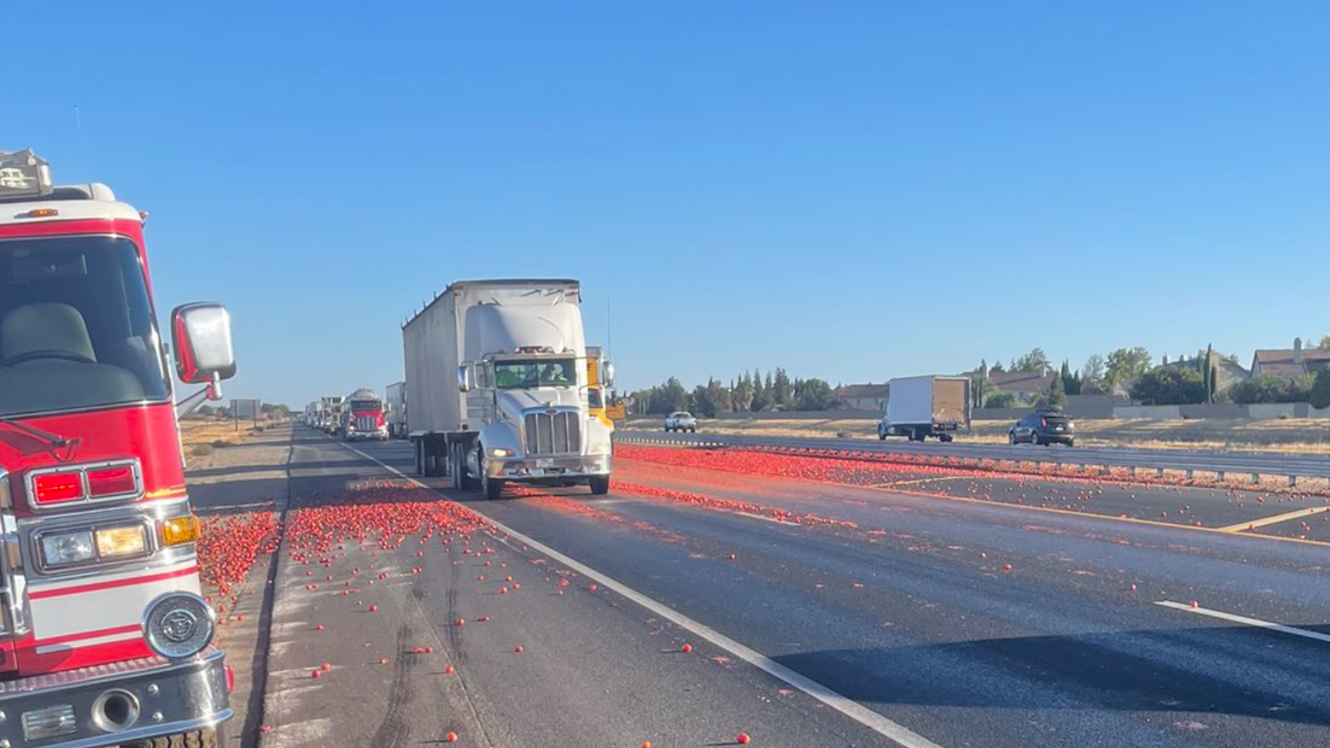 Tomatoes spill on southbound I-5 near Elk Grove Boulevard | abc10.com