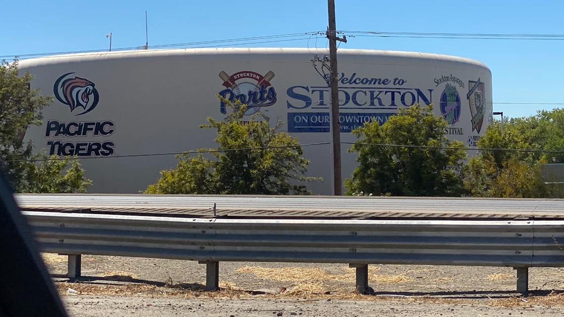 'Welcome to Stockton' water tank to be recoated covering logos | abc10.com