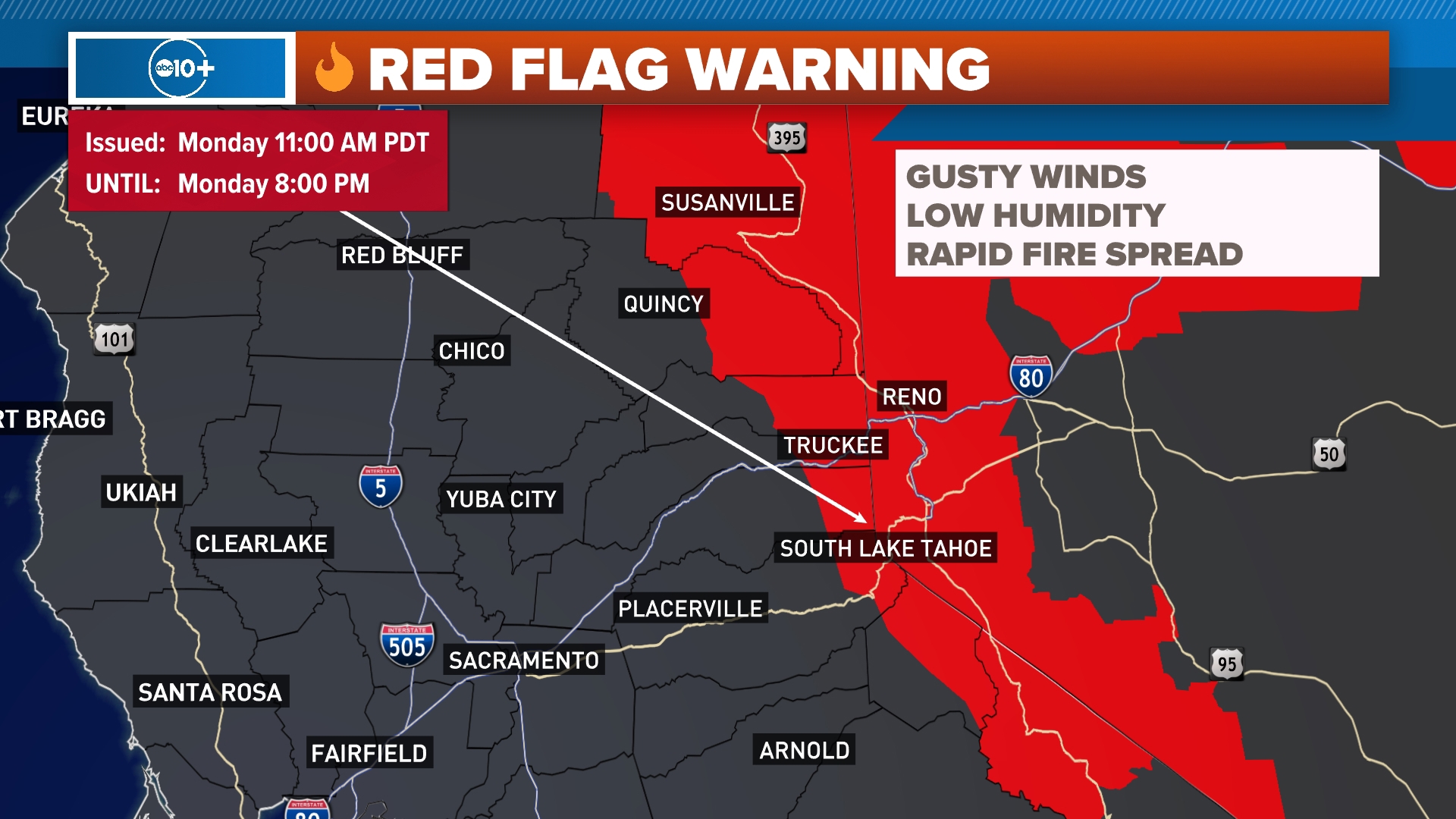 Dangerous fire conditions with a Red Flag Warning for California ...