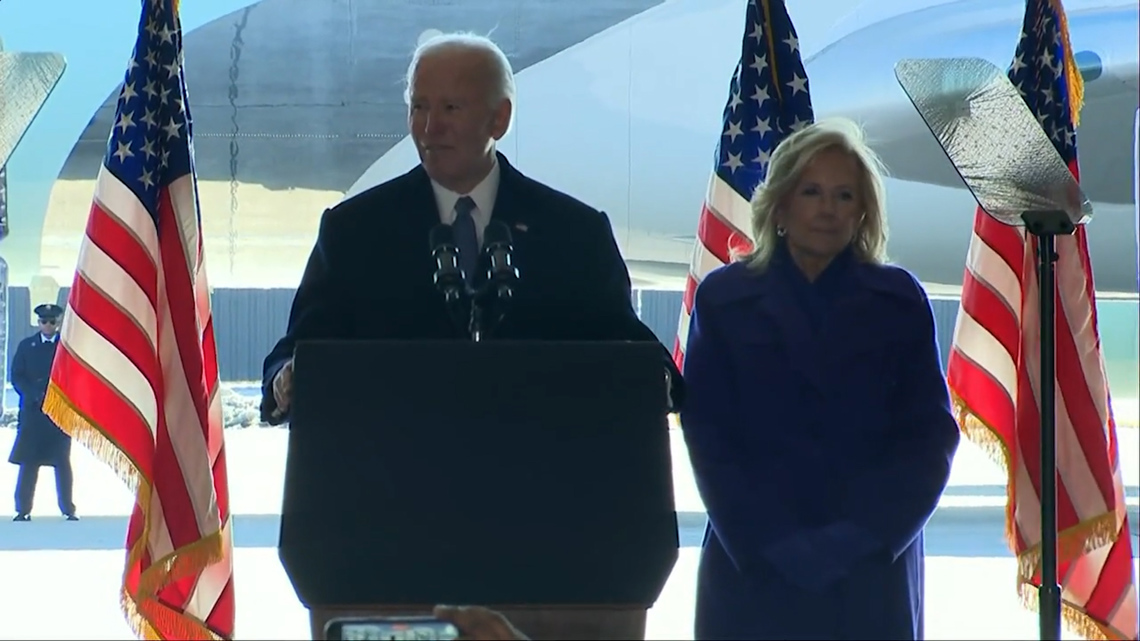 Former President Biden delivers remarks from Joint Base Andrews send ...