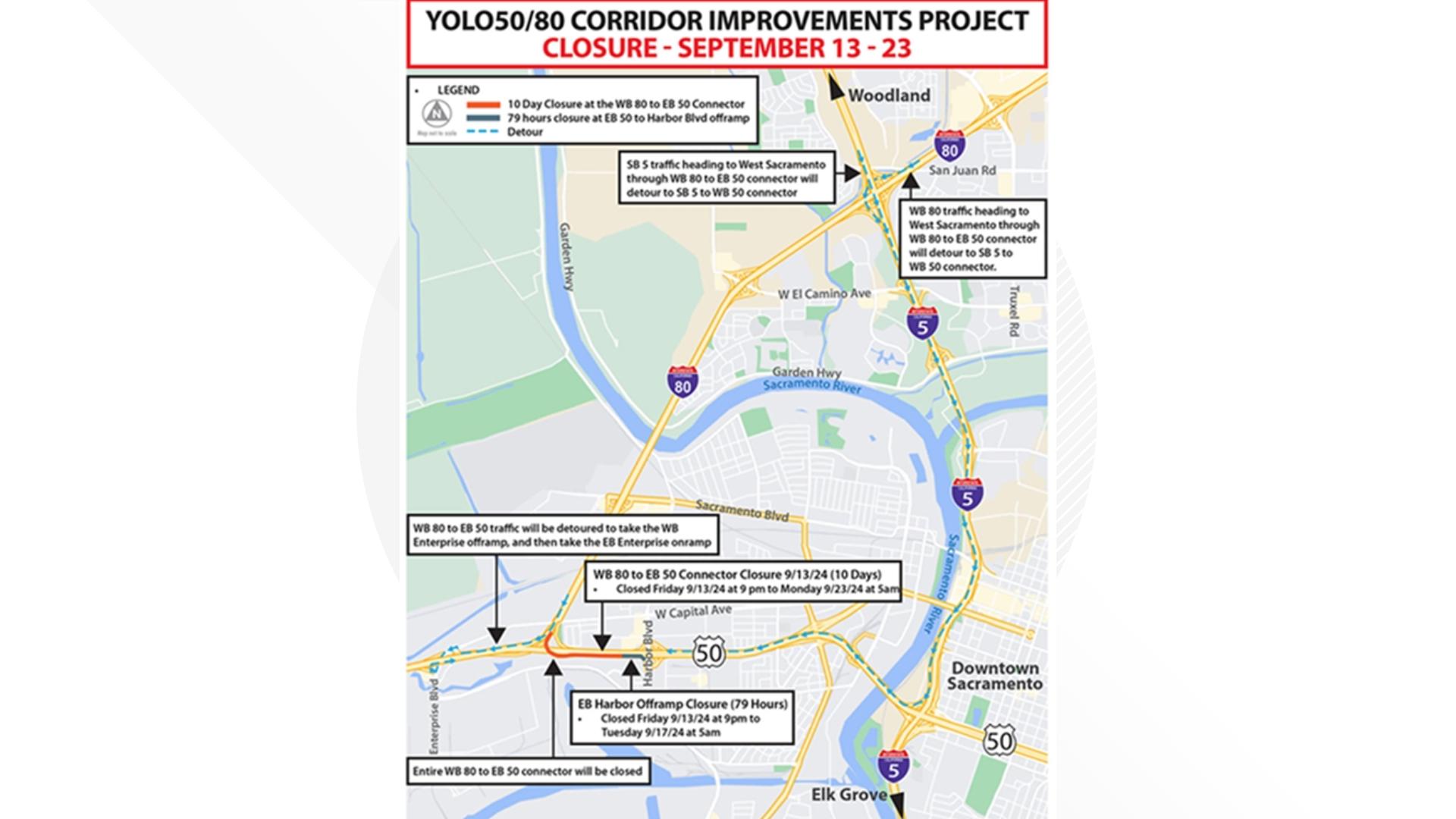 Closure of freeway connector to impact traffic in West Sacramento ...