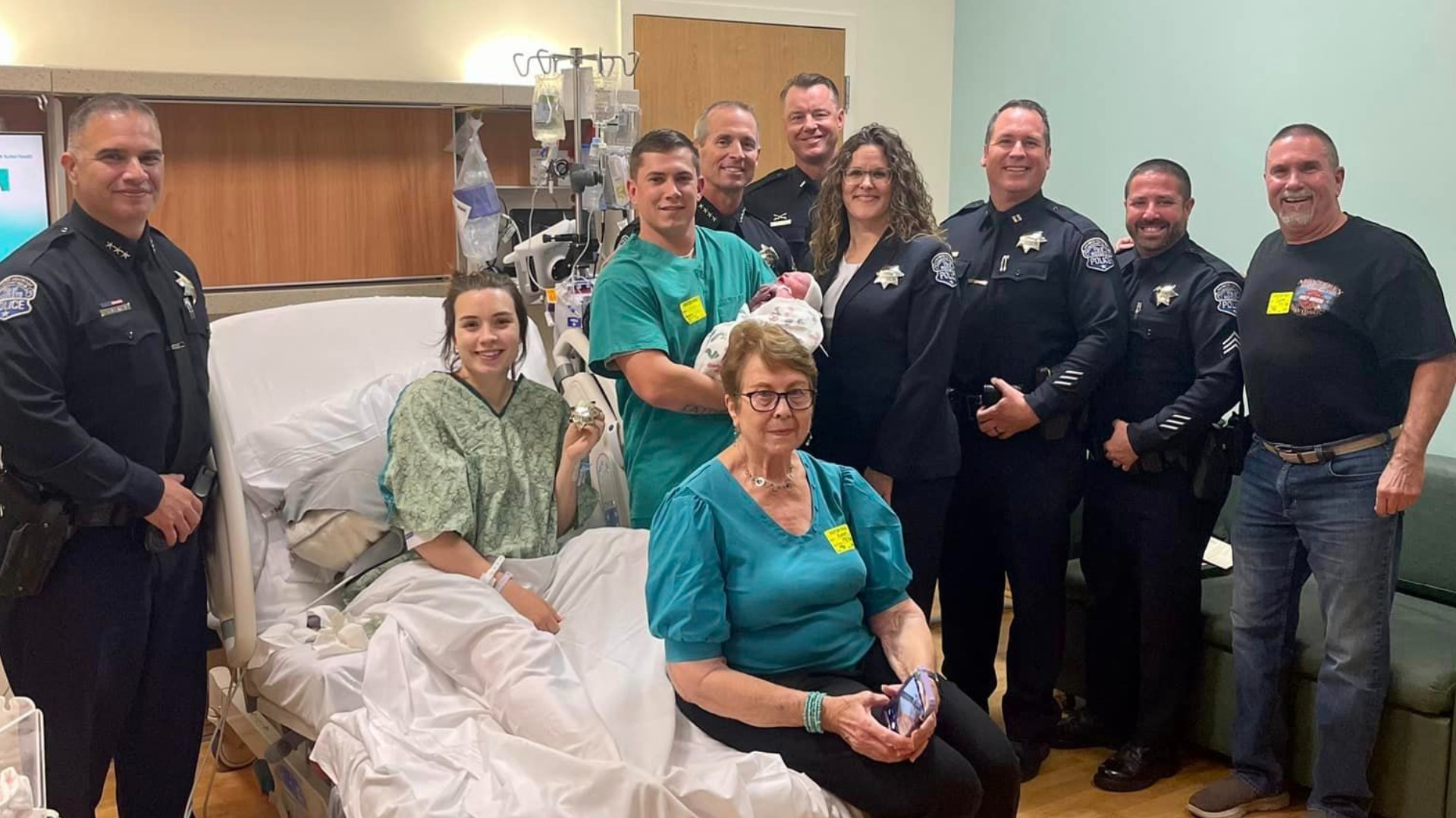 Modesto officer gets sworn at hospital with newborn son | abc10.com