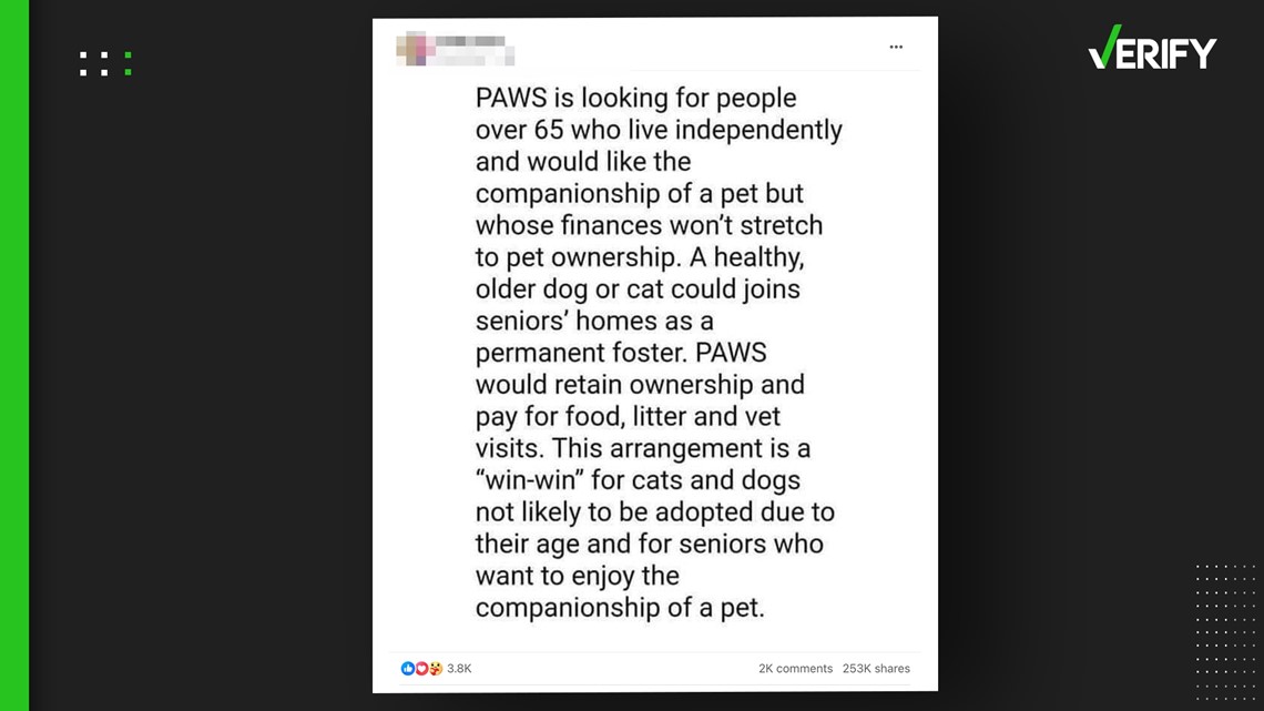 Facebook meme about PAWS pet fostering is real but needs context ...